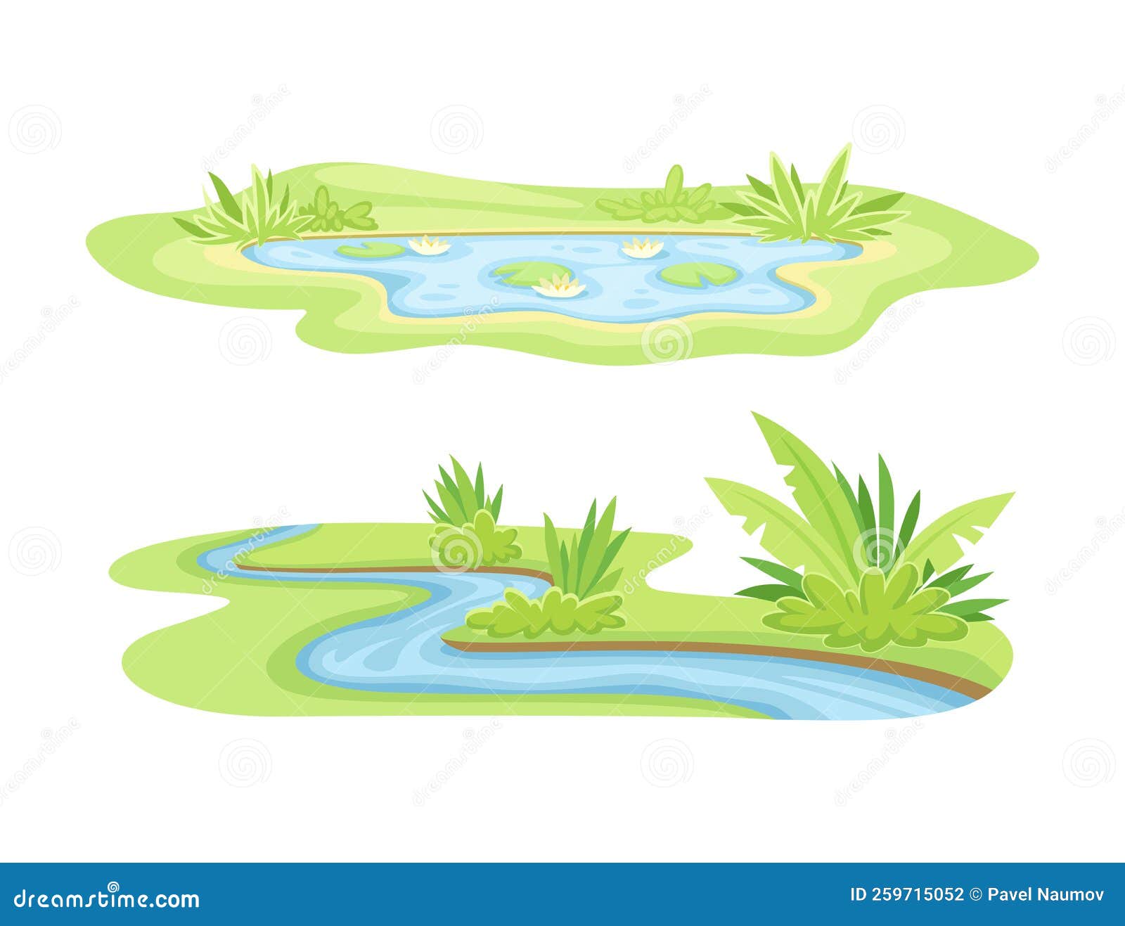 Water Resources with Pond and Narrow Stream Vector Set Stock Vector ...