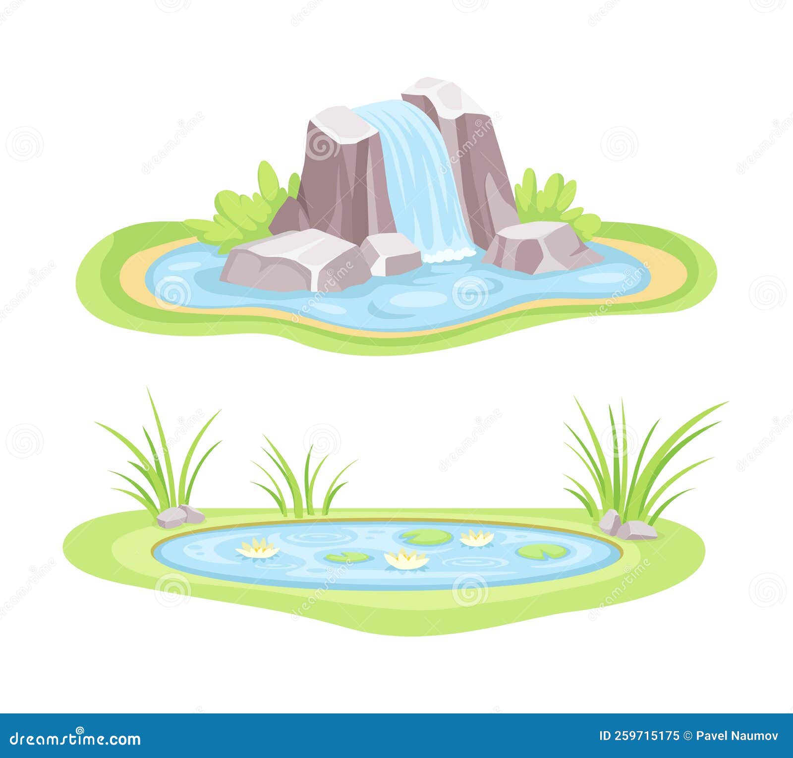 Water Resources with Pond and Waterfall Vector Set Stock Vector ...
