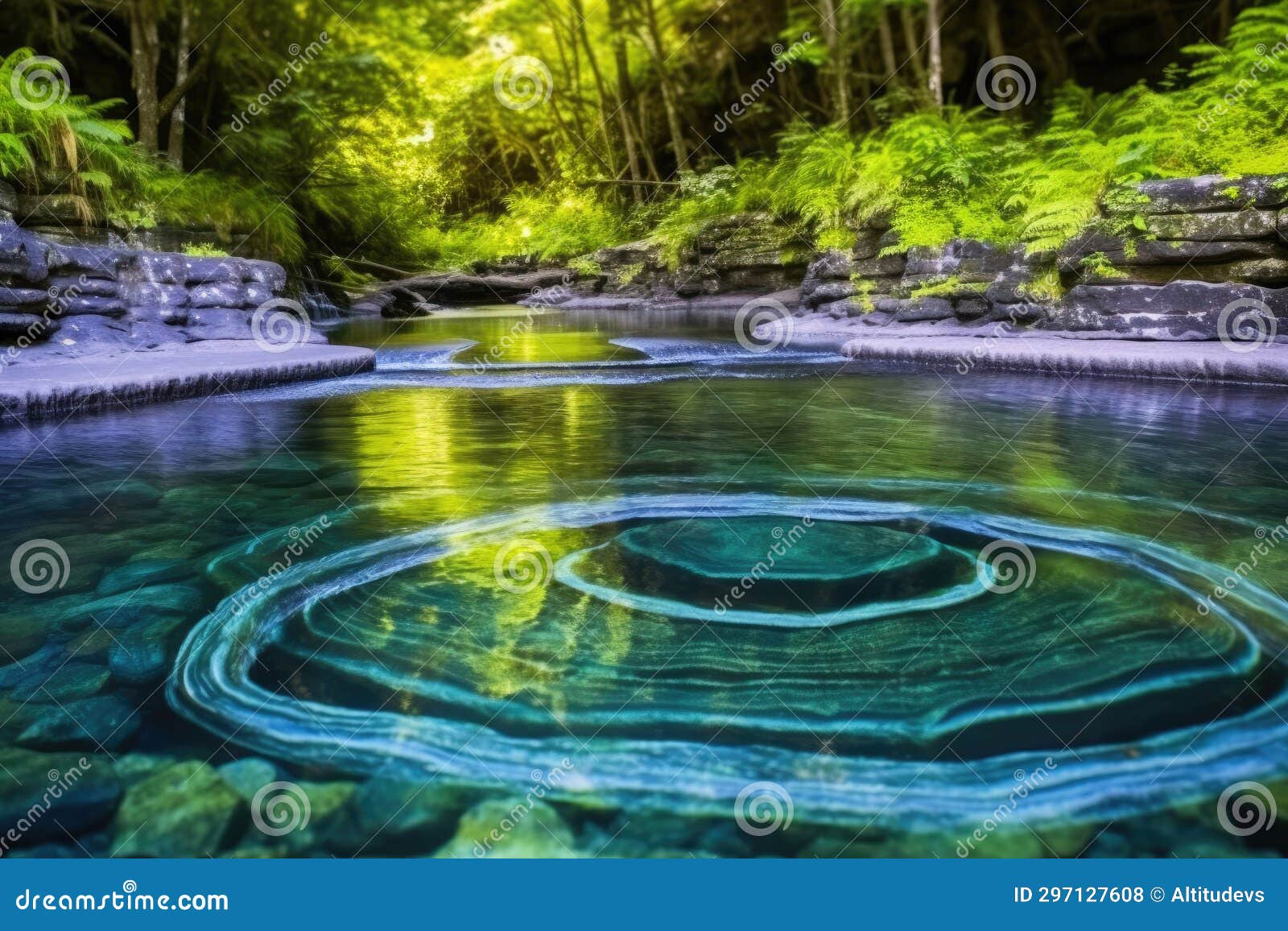 Water Ripples in Hot Spring Surrounded by Ferns Stock Photo - Image of ...