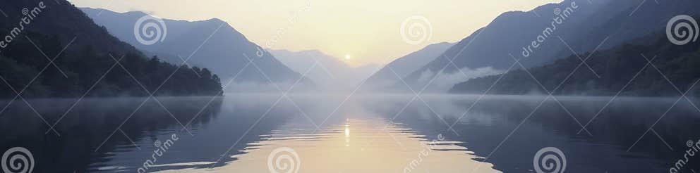 Water Ripples on River Surface Reflected in Misty Mountains, Peaceful, Reflections Stock ...