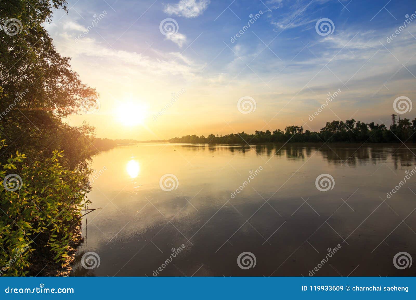 River and Sunset Wih a Cloud Stock Image - Image of amazing, reflection ...