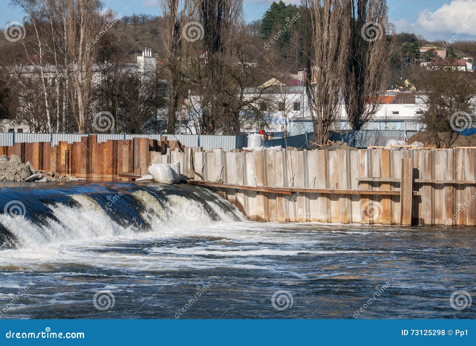 Water River Weir Dam Construction Reconstruction Stock Photo - Image of ...