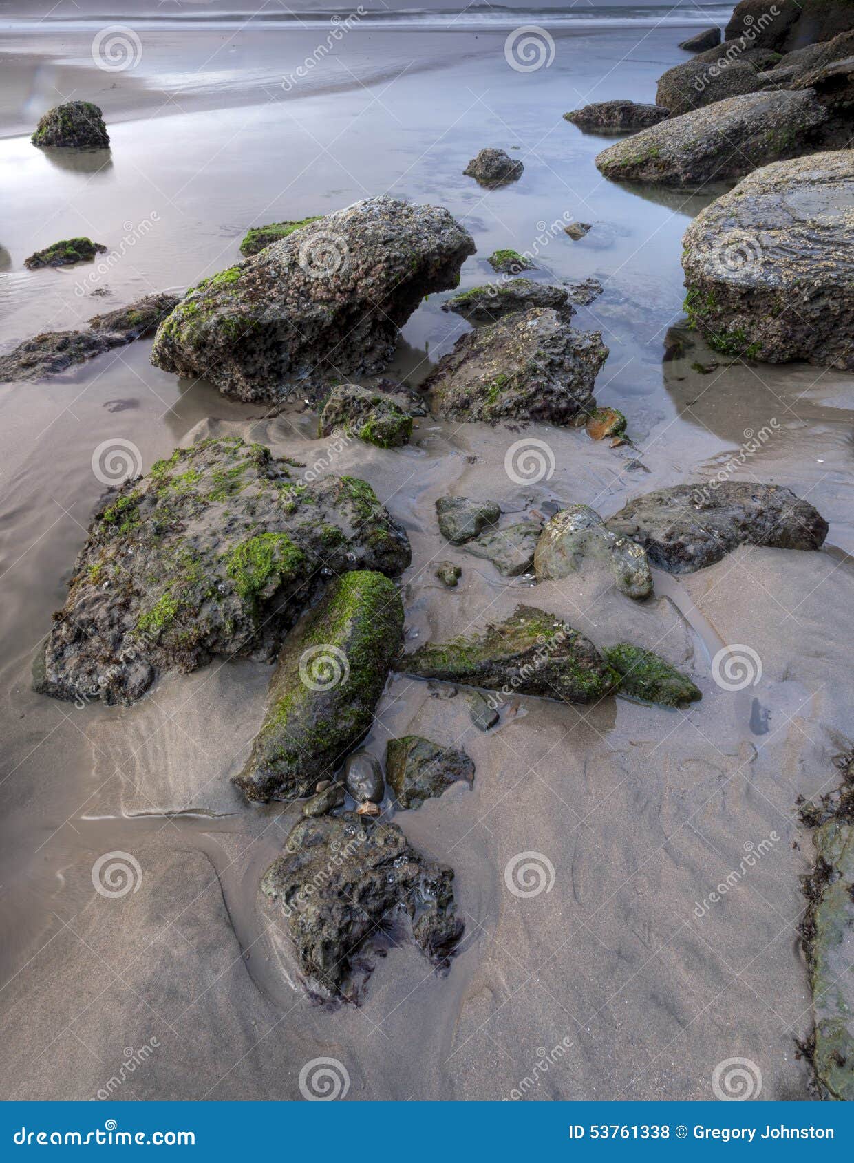 Water and Rocks on the Beach. Stock Photo - Image of newport, landscape ...