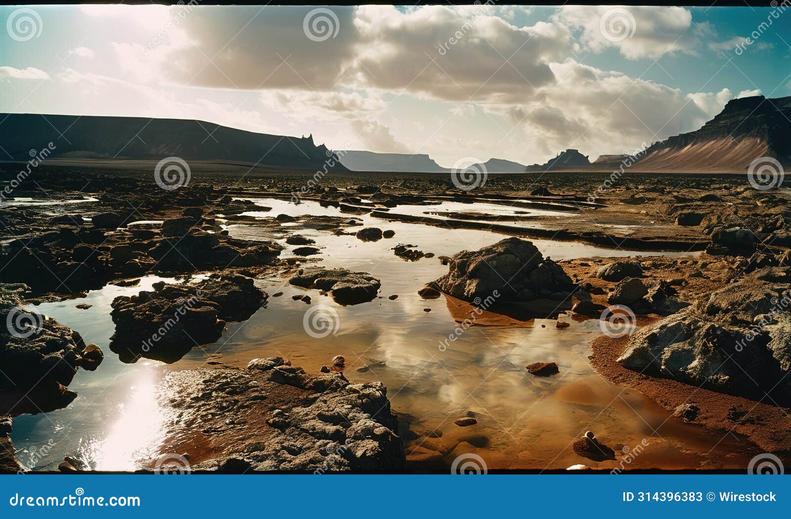 Water and Rocks in the Middle of a Valley, with Mountains in the ...