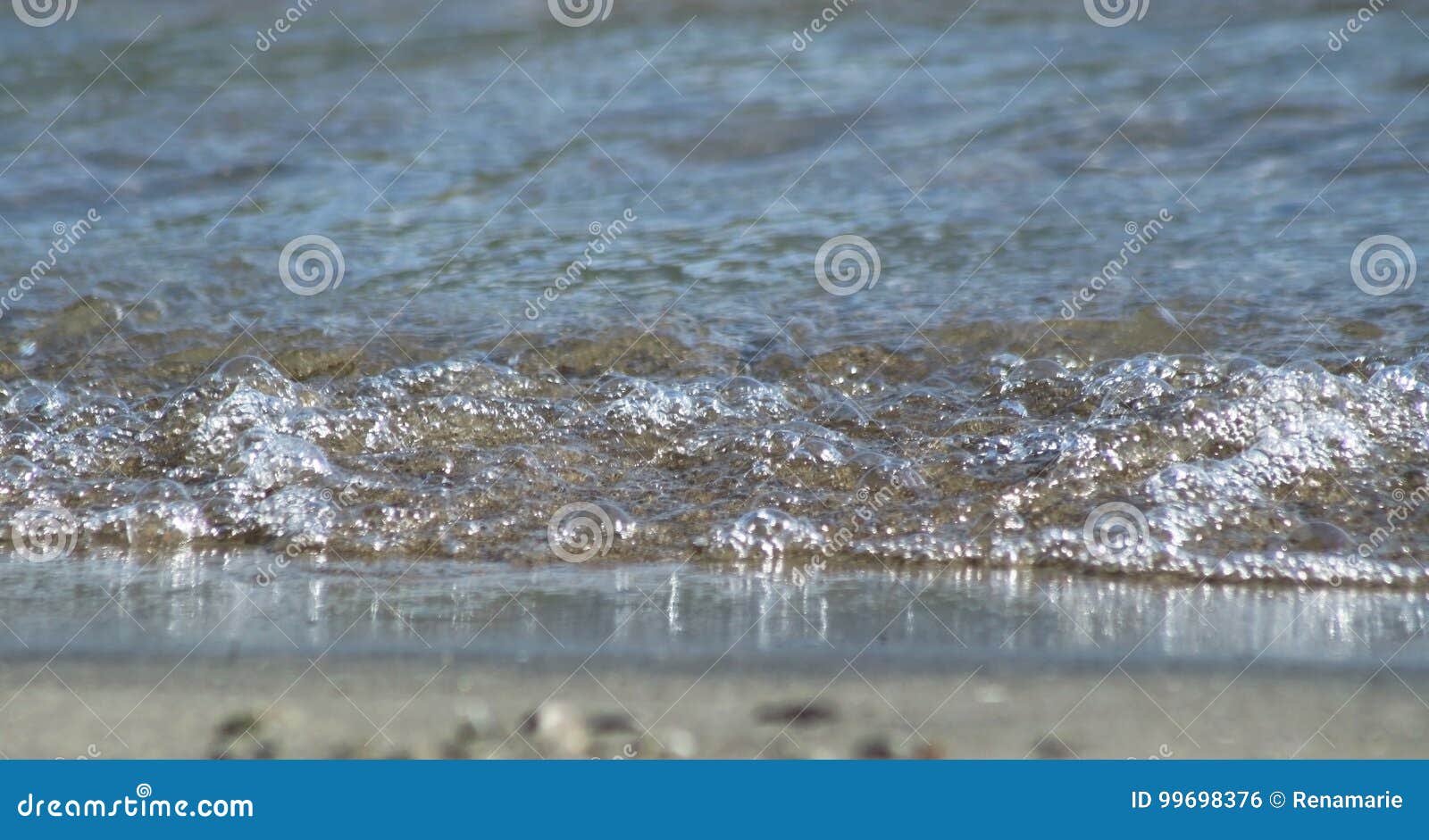 Water Rolling Up To Sandy Beach Edge at Eye Level Stock Photo - Image ...