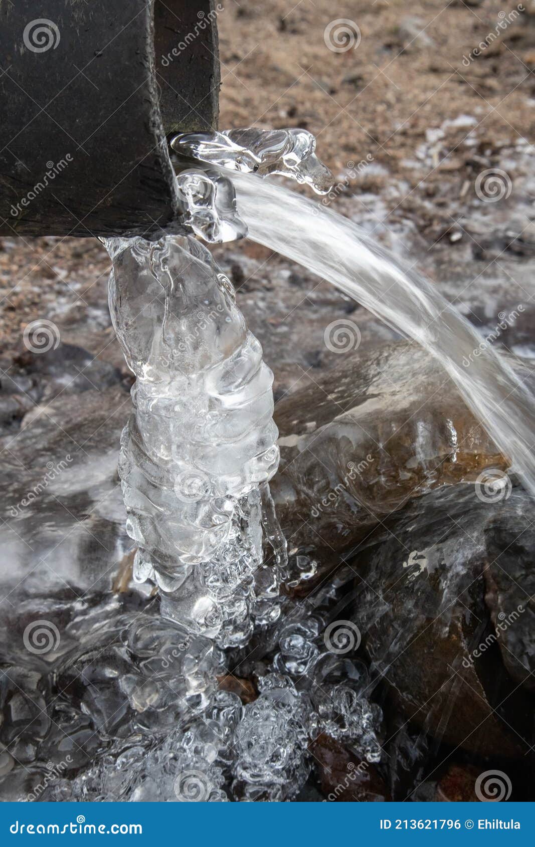 Water Running Out of Plastic Pipe at Winter Stock Photo - Image of ...