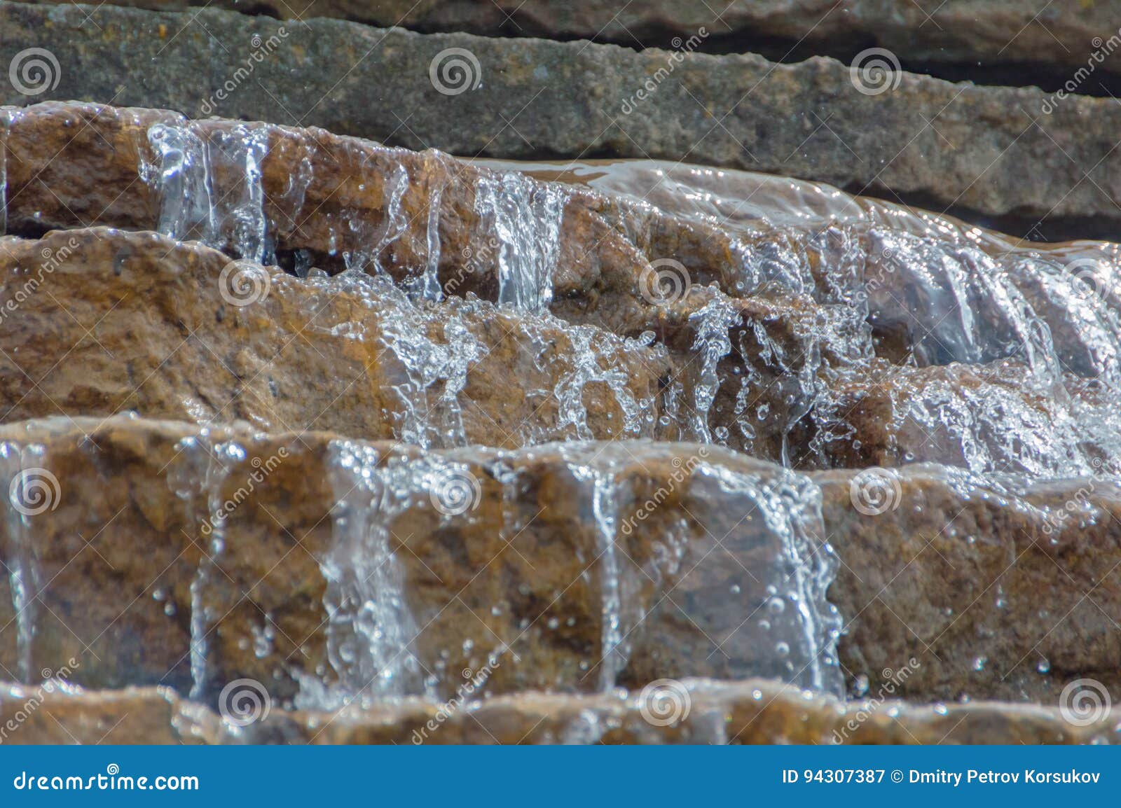 Water Runs through Layered Rocks, Closeup. Stock Image - Image of side ...