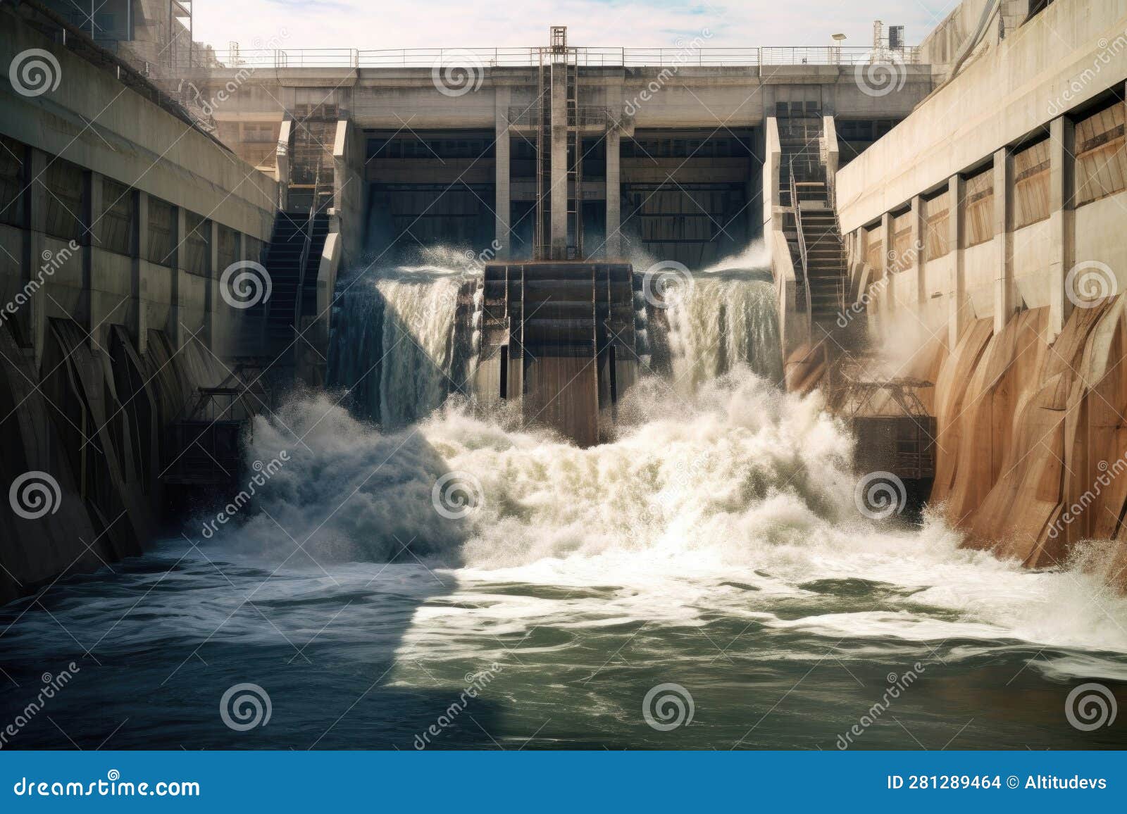 Water Rushing through Dam Spillways, Generating Power Stock ...