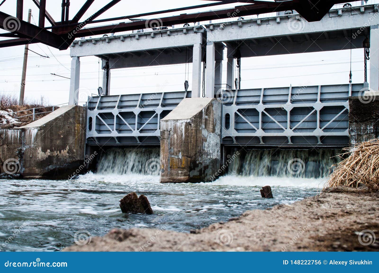 Water Rushing through Gates at a Dam Stock Photo - Image of peaks ...
