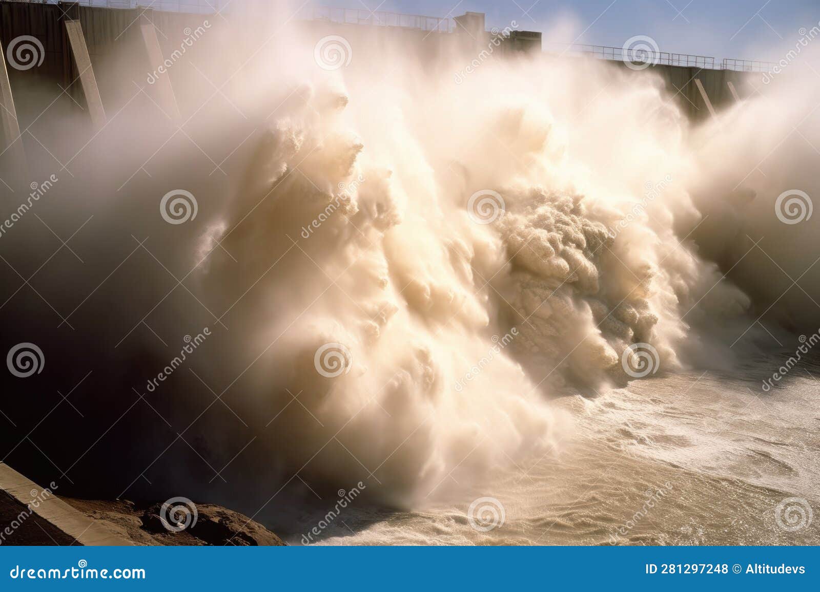 Water Rushing Out of Dam Spillway Creating Spray Stock Illustration ...