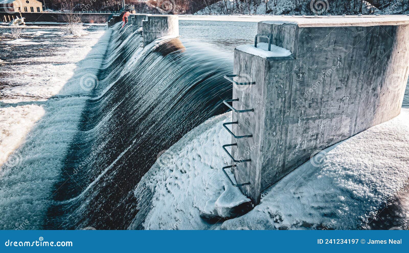 Water is Rushing Over the Edge in Winter Stock Image - Image of ...