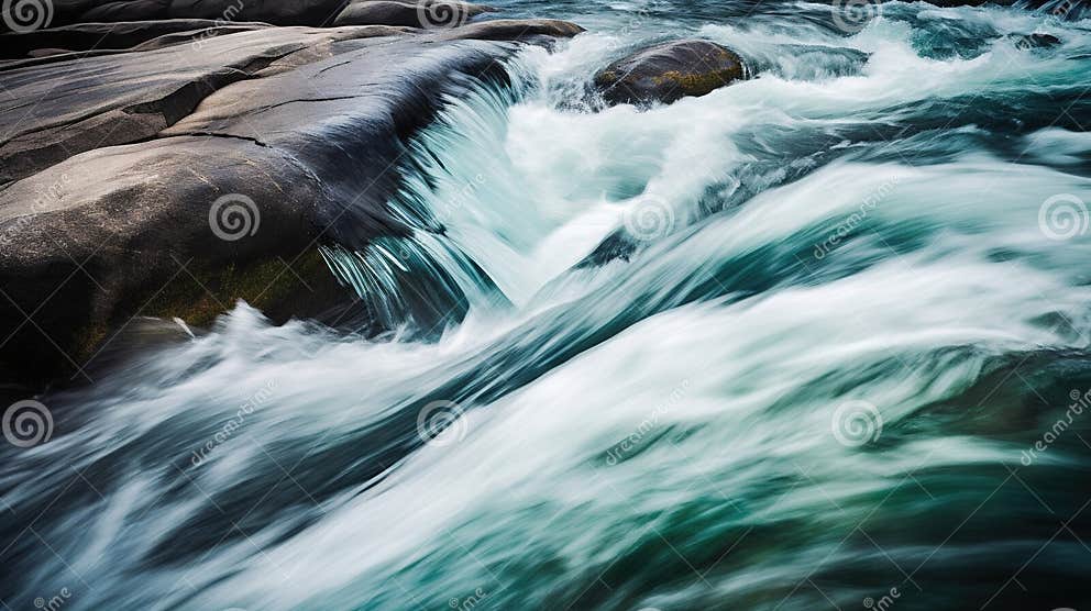 The Water is Rushing Over the Rocks in the River Stock Illustration ...