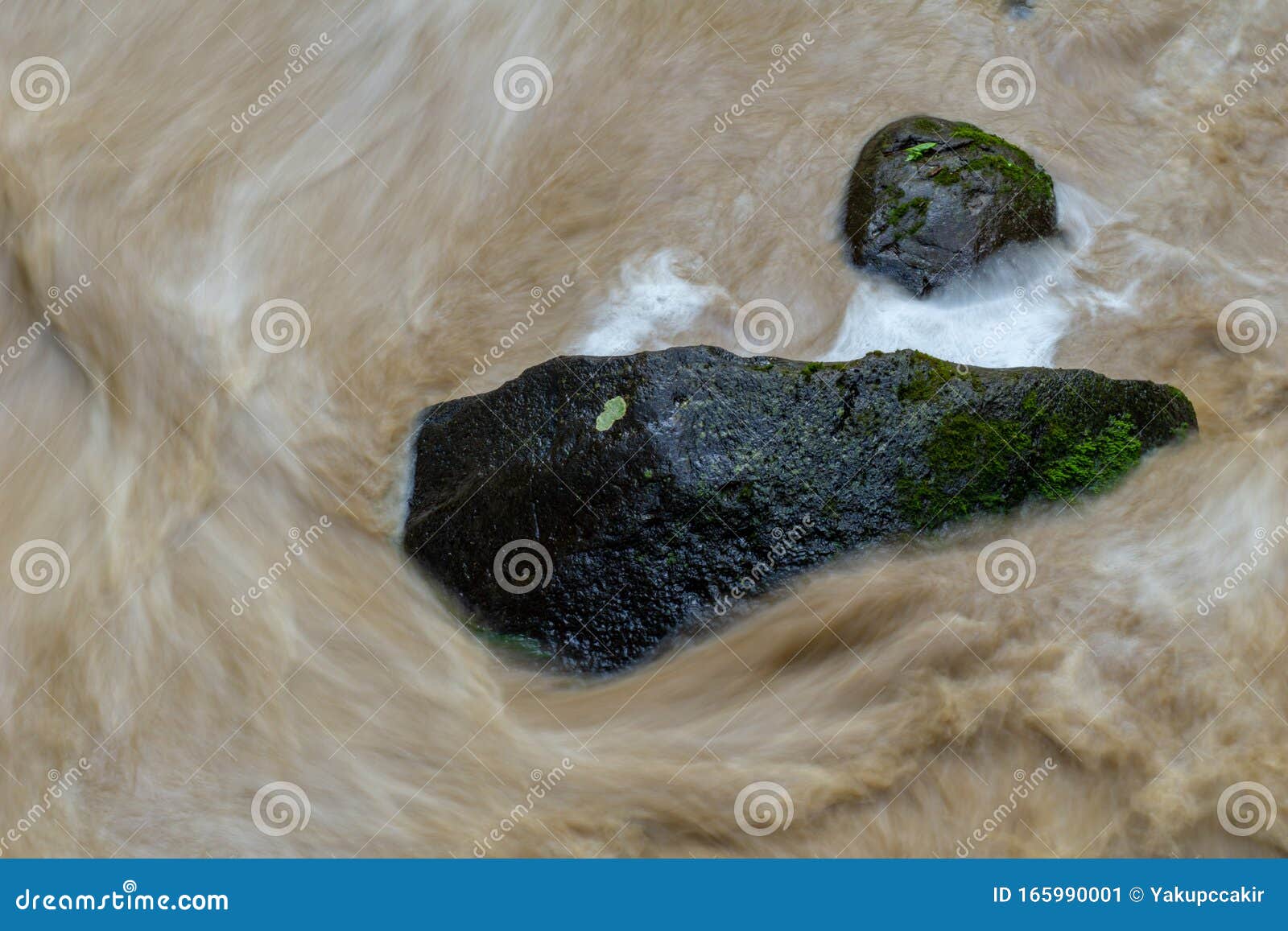 Water Rushing by a Rock in a River Forming a Smooth, Painted Appearing ...