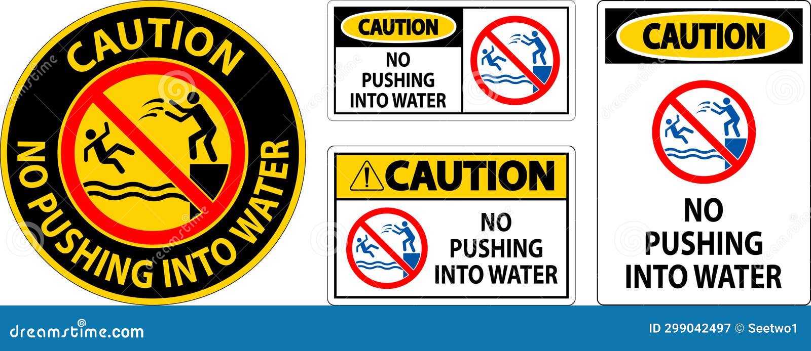 Water Safety Sign Attention, No Pushing into Water Stock Vector ...