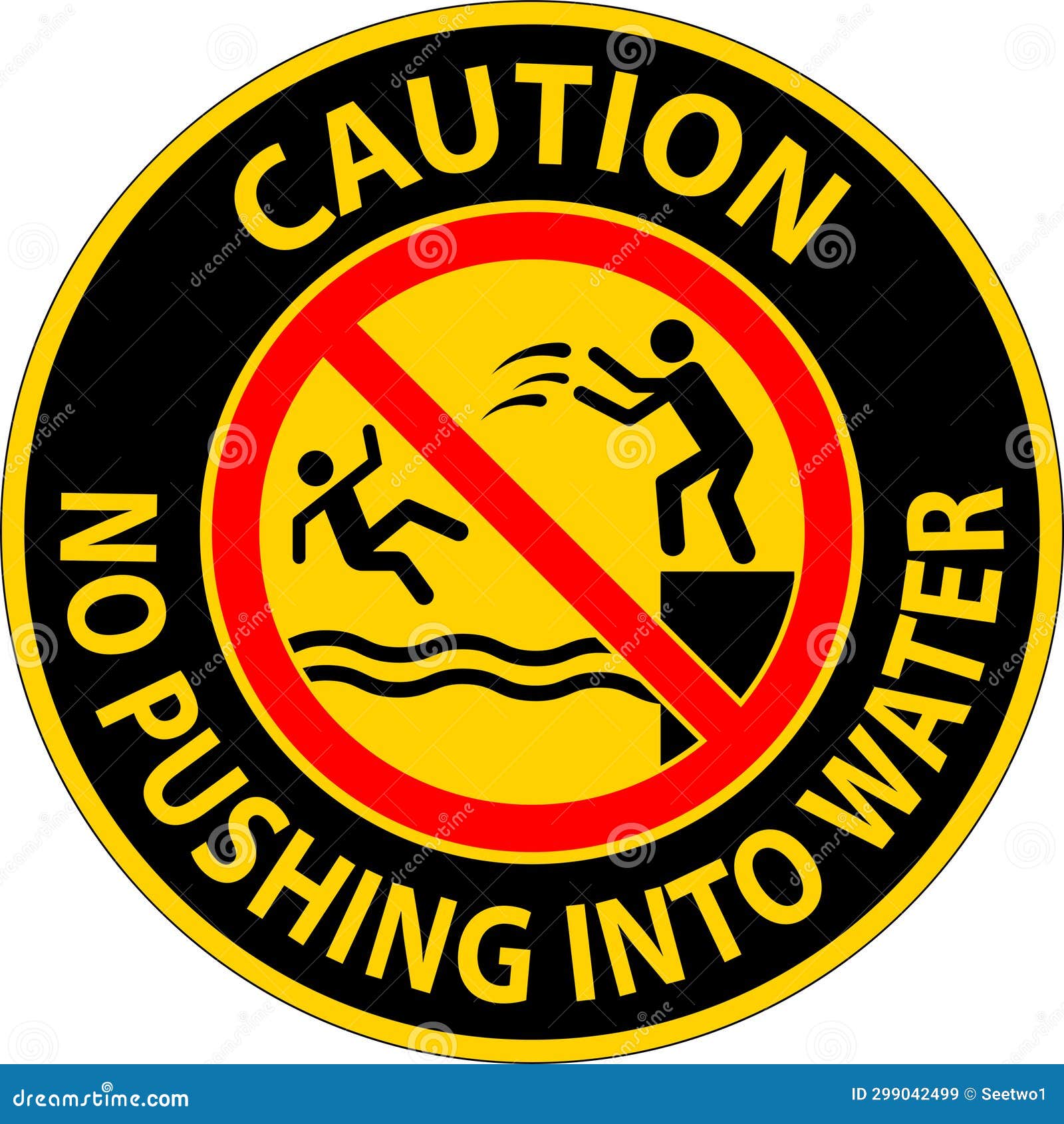 Water Safety Sign Attention, No Pushing into Water Stock Vector ...