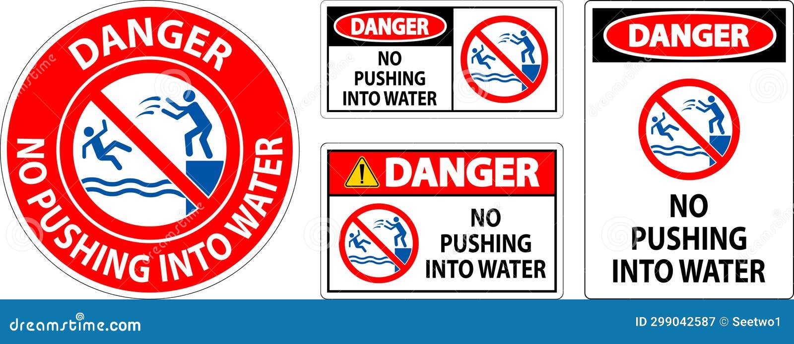 Water Safety Sign Attention, No Pushing into Water Stock Vector ...