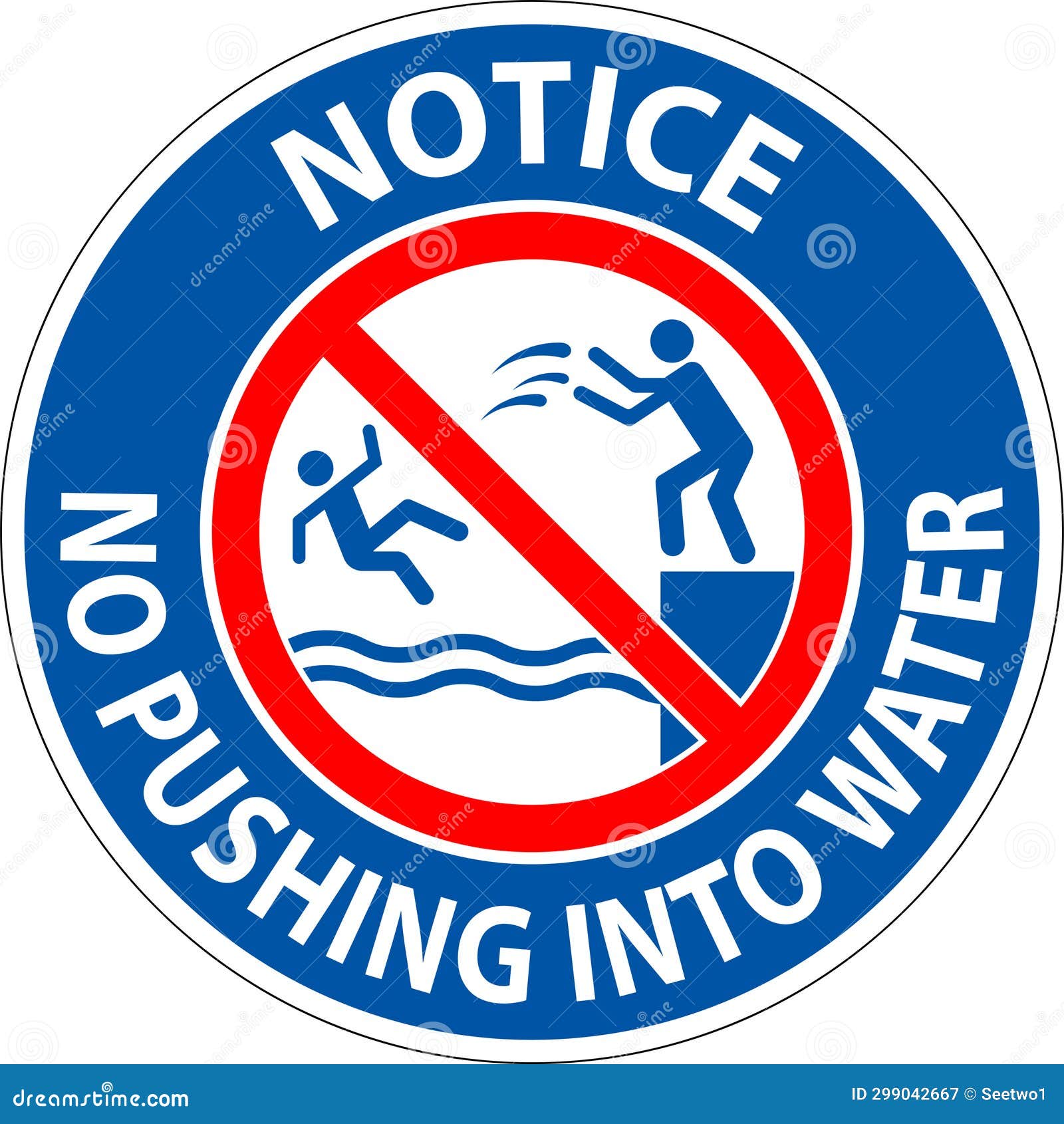 Water Safety Sign Attention, No Pushing into Water Stock Vector ...