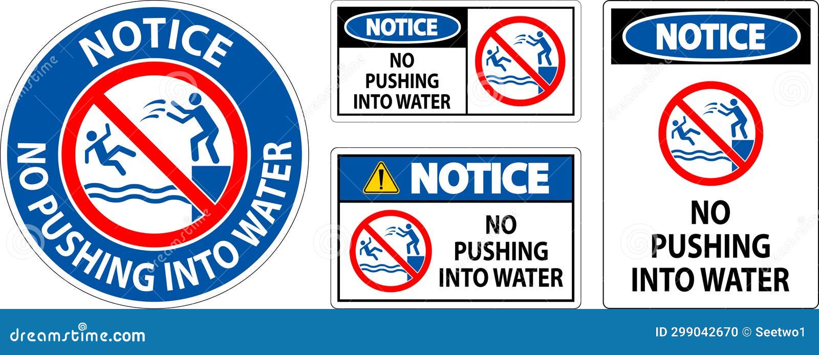 Water Safety Sign Attention, No Pushing into Water Stock Vector ...