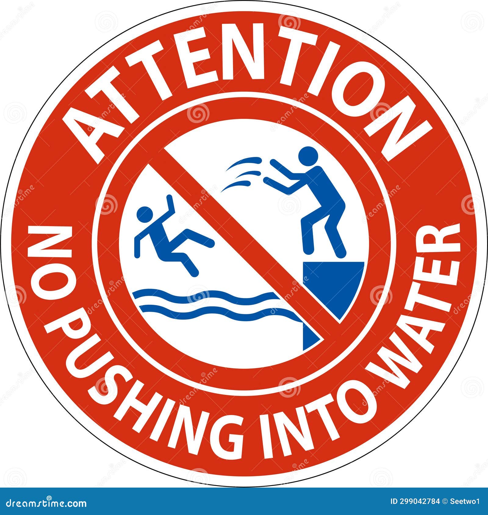 Water Safety Sign Attention, No Pushing into Water Stock Vector ...