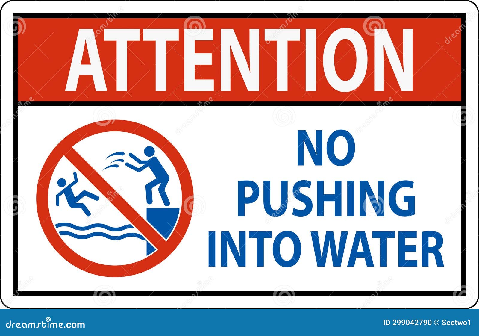 Water Safety Sign Attention, No Pushing into Water Stock Vector ...