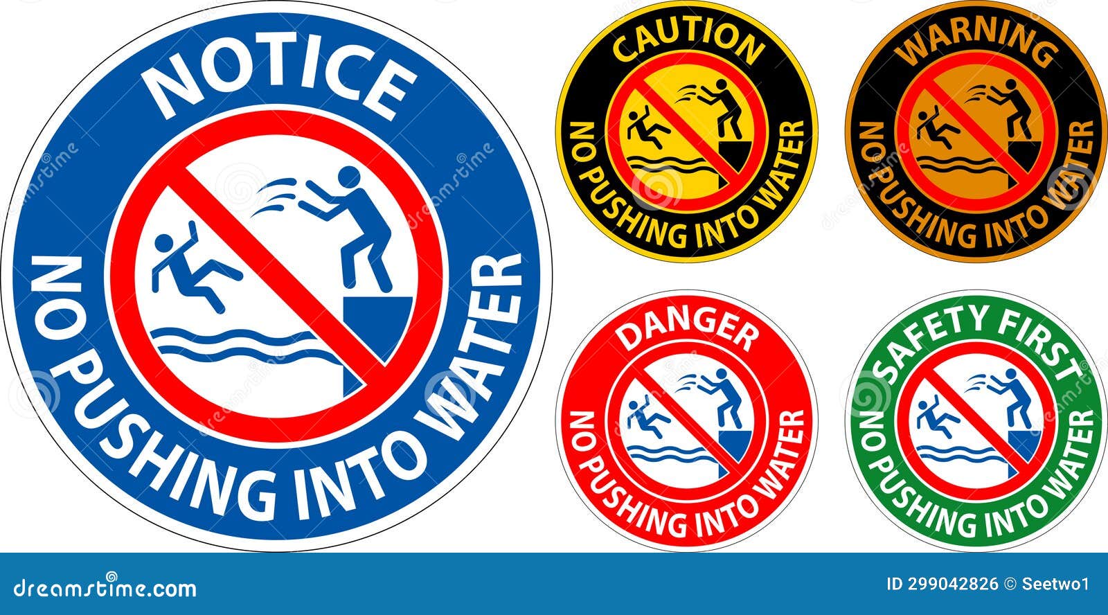 Water Safety Sign Attention, No Pushing into Water Stock Vector ...