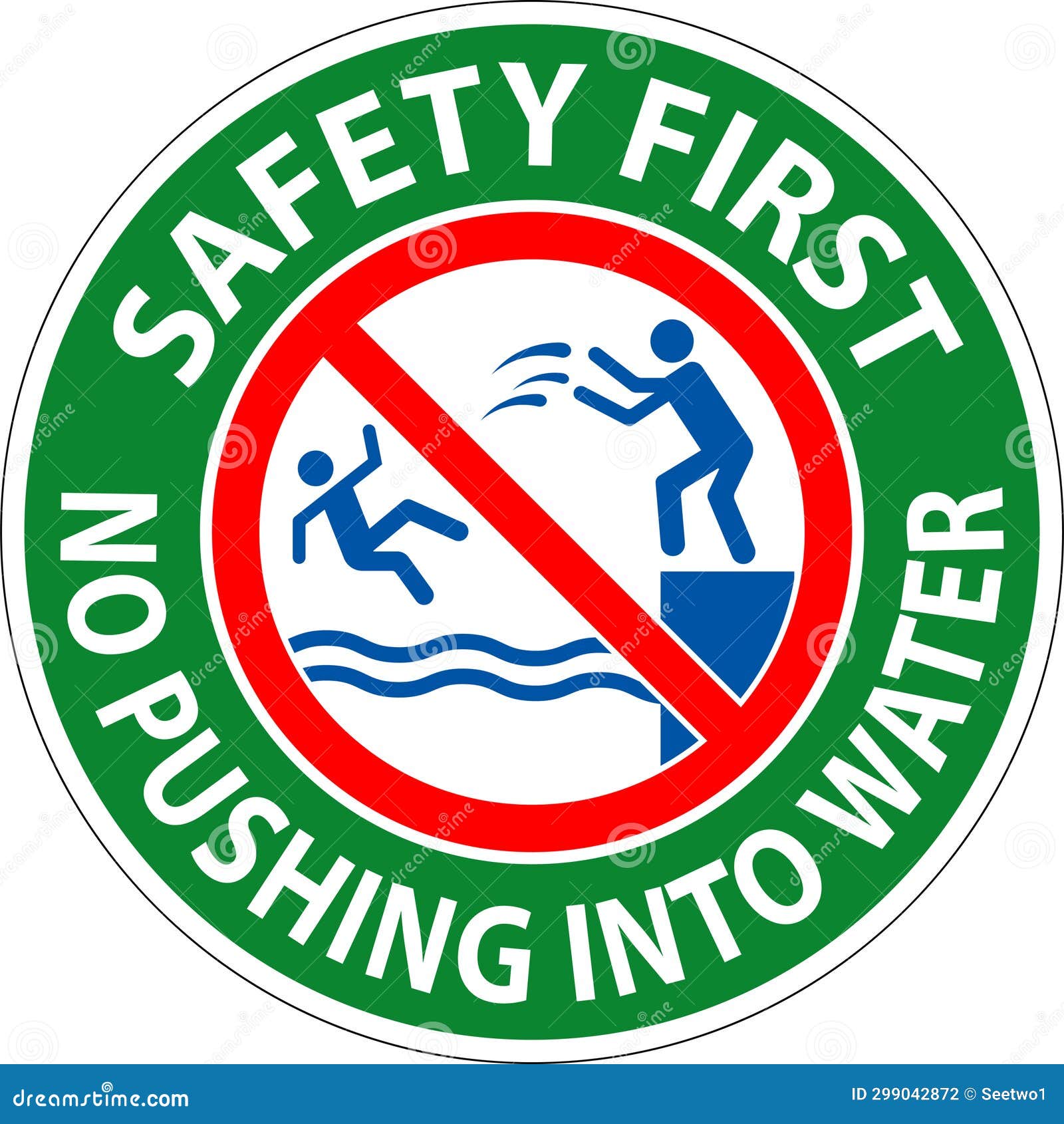 Water Safety Sign Attention, No Pushing into Water Stock Vector ...