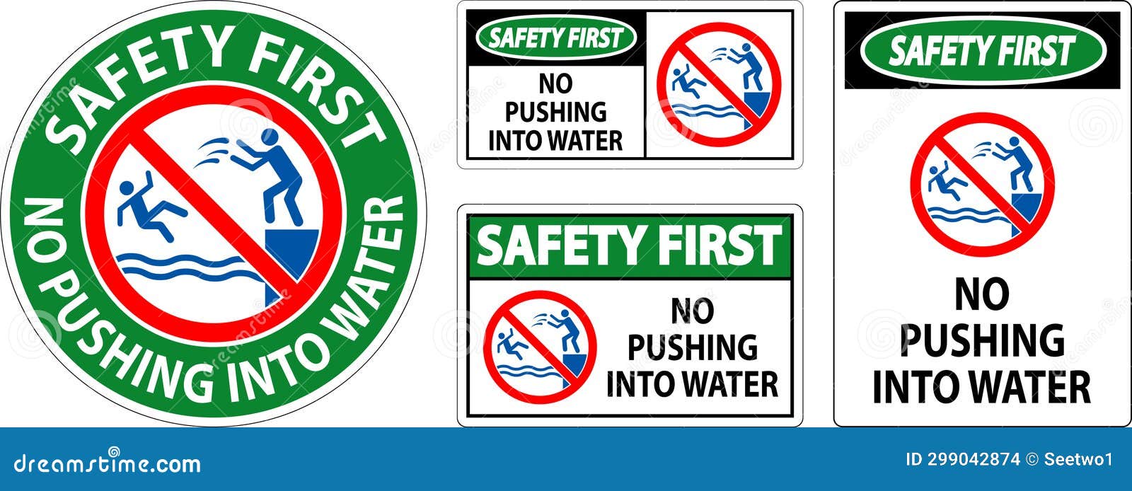 Water Safety Sign Attention, No Pushing into Water Stock Vector ...