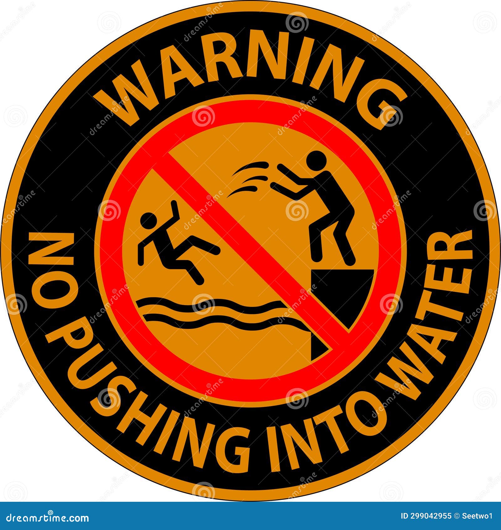 Water Safety Sign Attention, No Pushing into Water Stock Vector ...