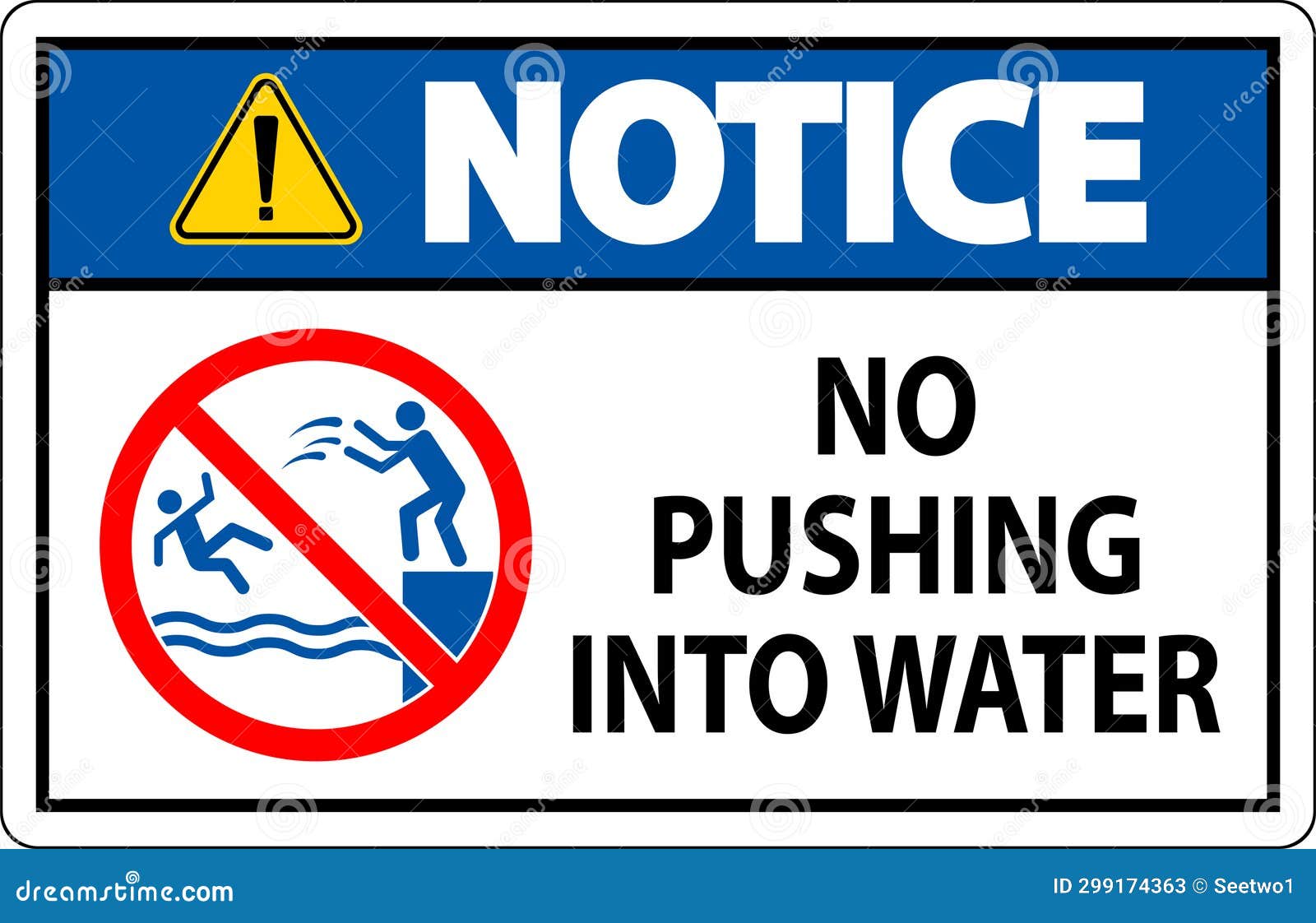 Water Safety Sign Attention, No Pushing into Water Stock Vector ...