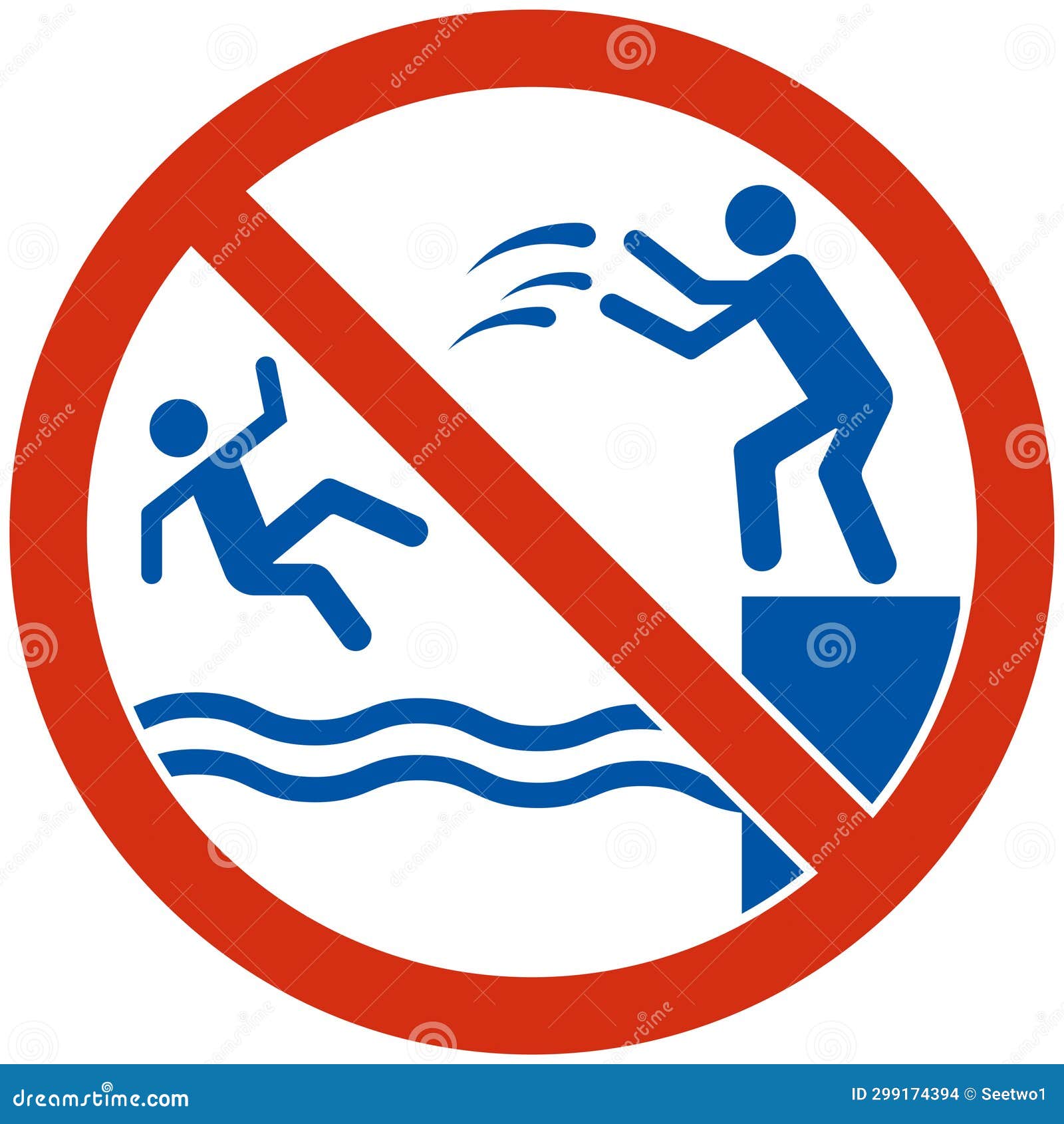 Water Safety Sign Attention, No Pushing into Water Stock Vector ...