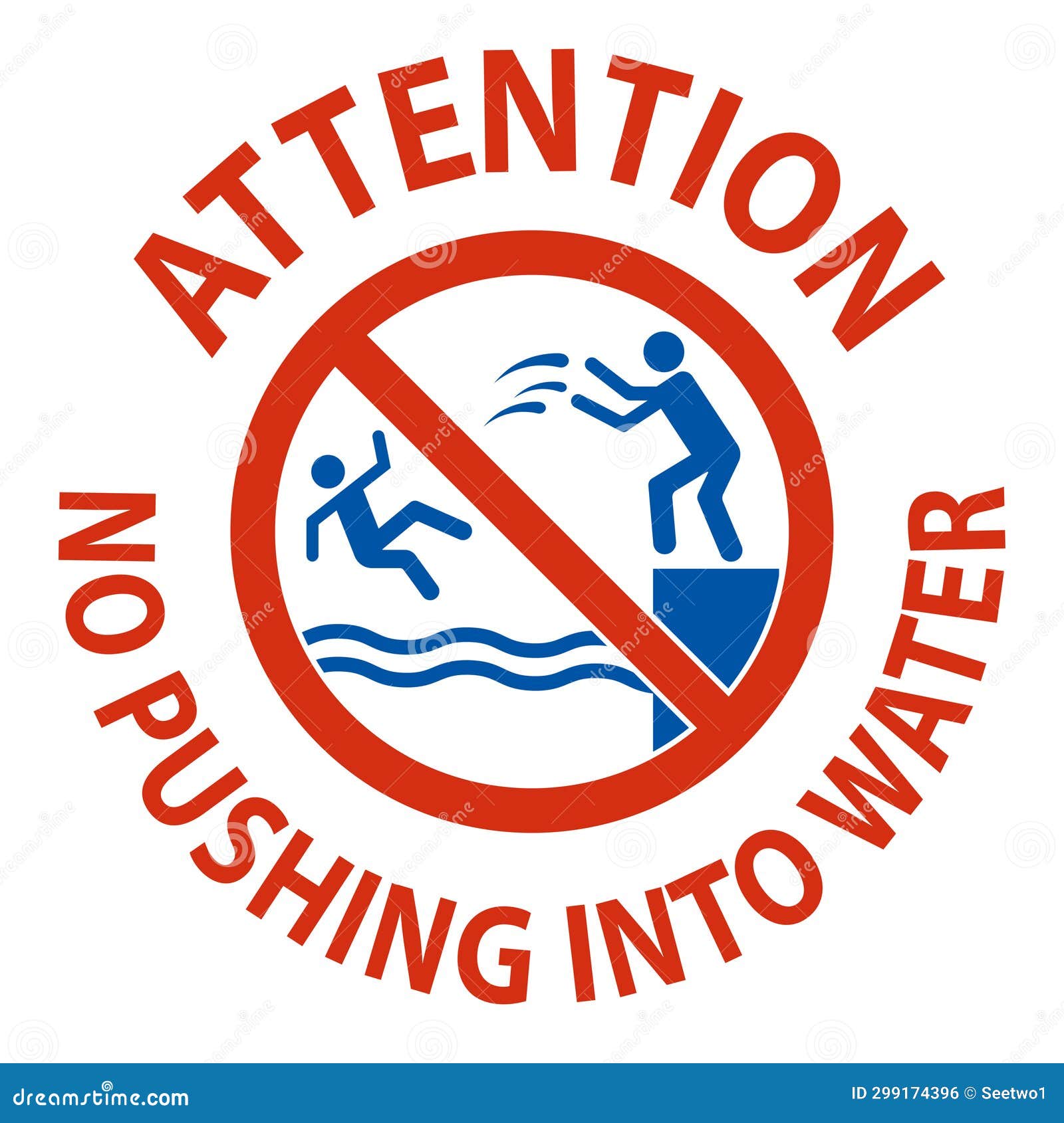 Water Safety Sign Attention, No Pushing into Water Stock Vector ...