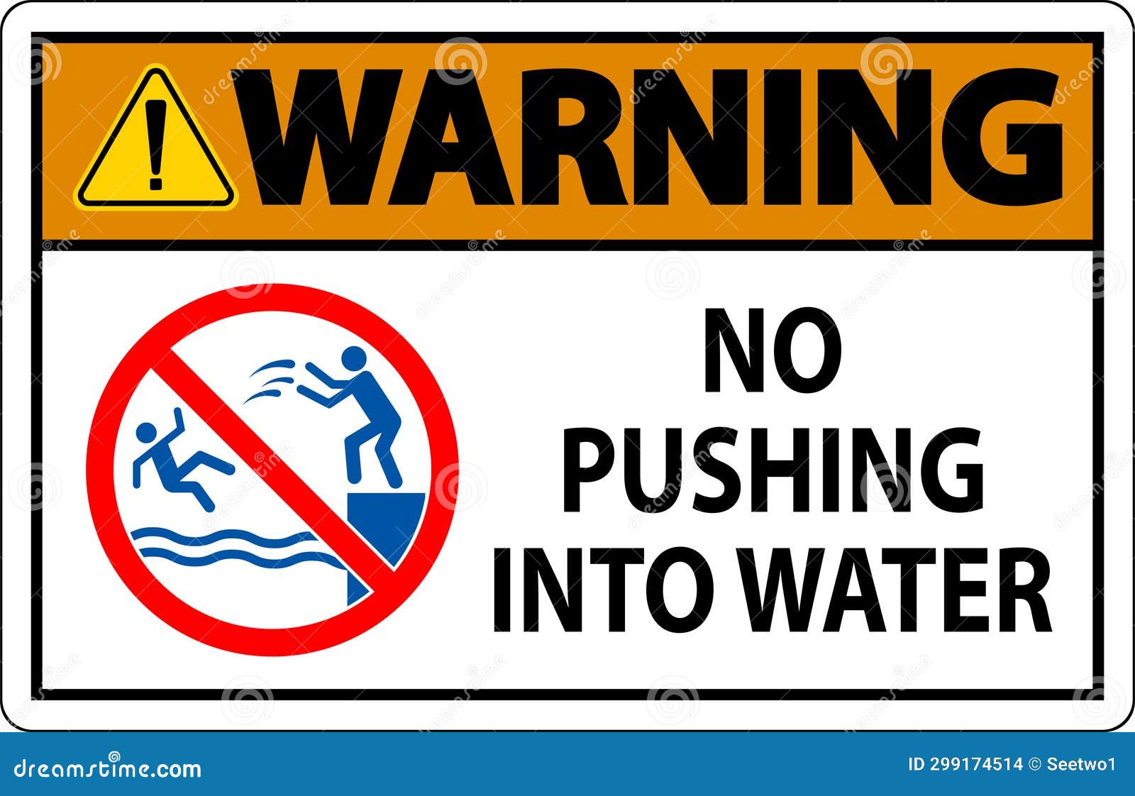 Water Safety Sign Attention, No Pushing into Water Stock Vector ...