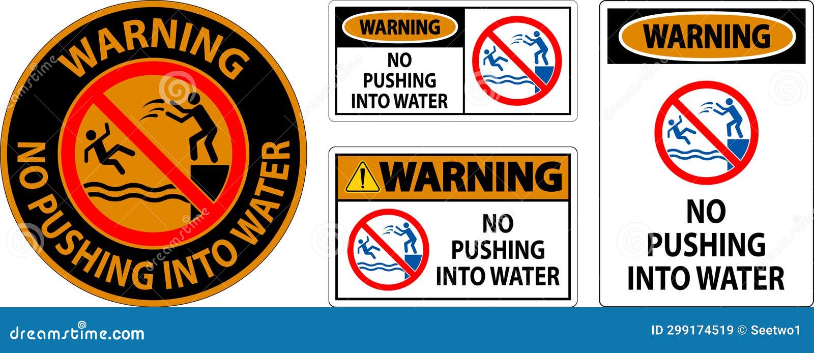 Water Safety Sign Attention, No Pushing into Water Stock Vector ...