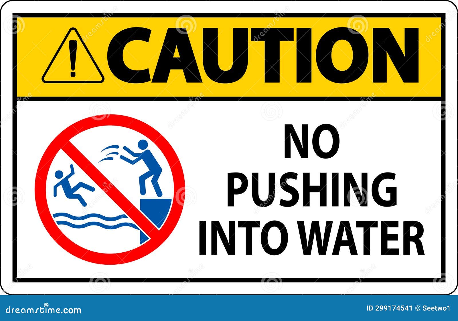 Water Safety Sign Attention, No Pushing into Water Stock Vector ...