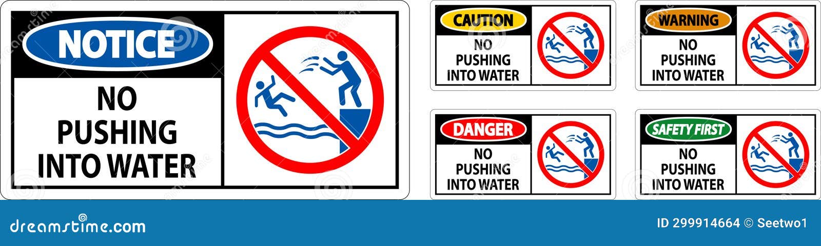 Water Safety Sign Attention, No Pushing into Water Stock Vector ...