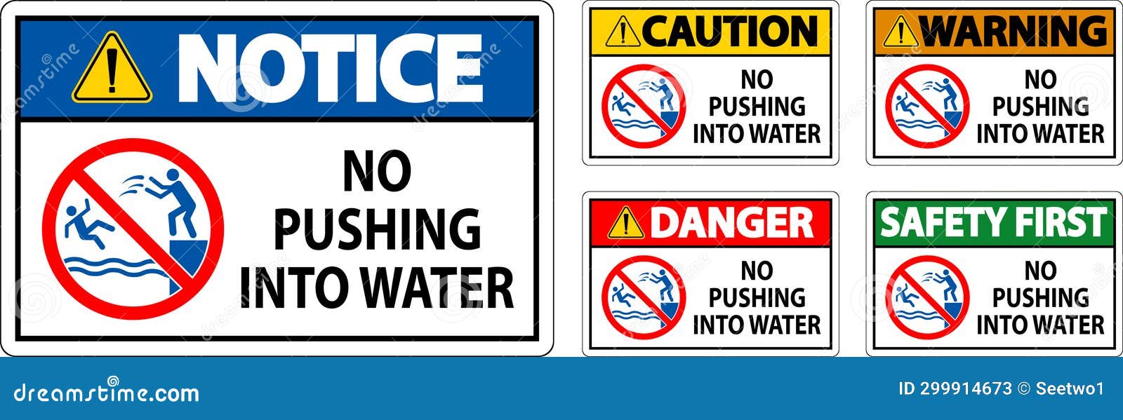 Water Safety Sign Attention, No Pushing into Water Stock Vector ...