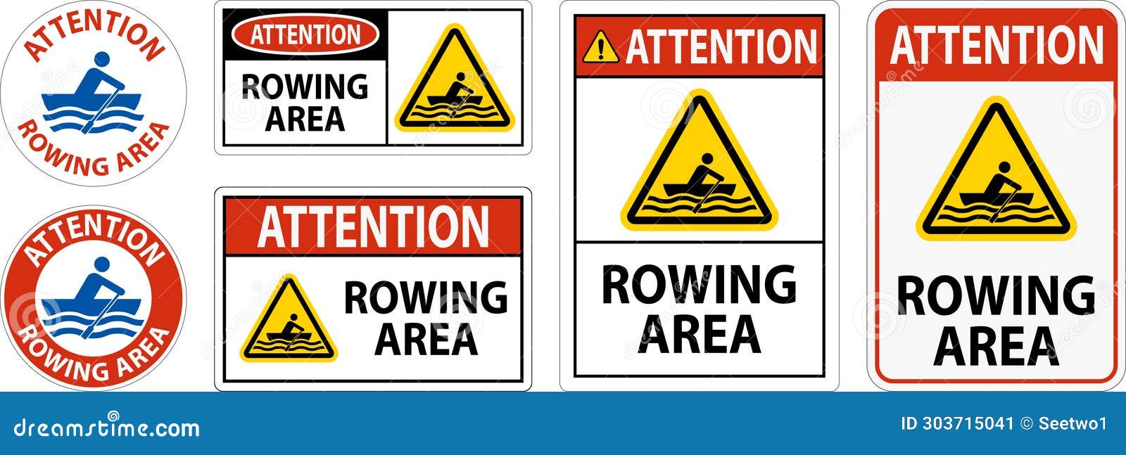 Water Safety Sign Attention - Rowing Area Stock Vector - Illustration ...