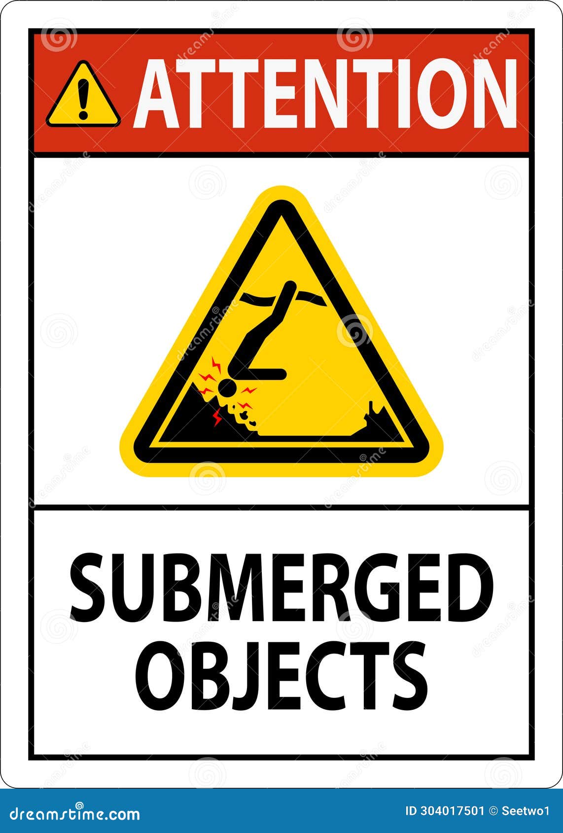 Water Safety Sign Attention - Submerged Objects Stock Illustration ...