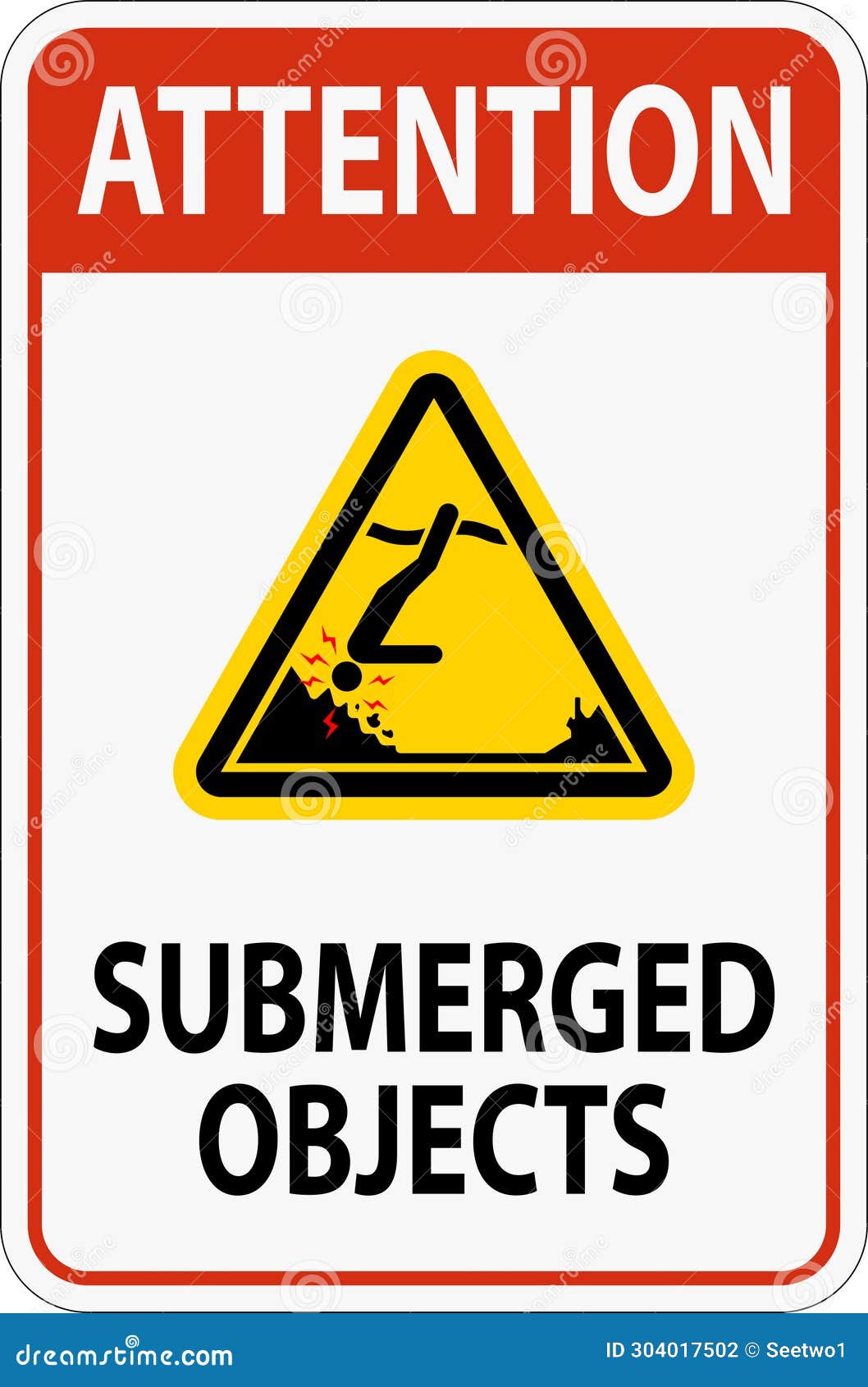 Water Safety Sign Attention - Submerged Objects Stock Illustration ...