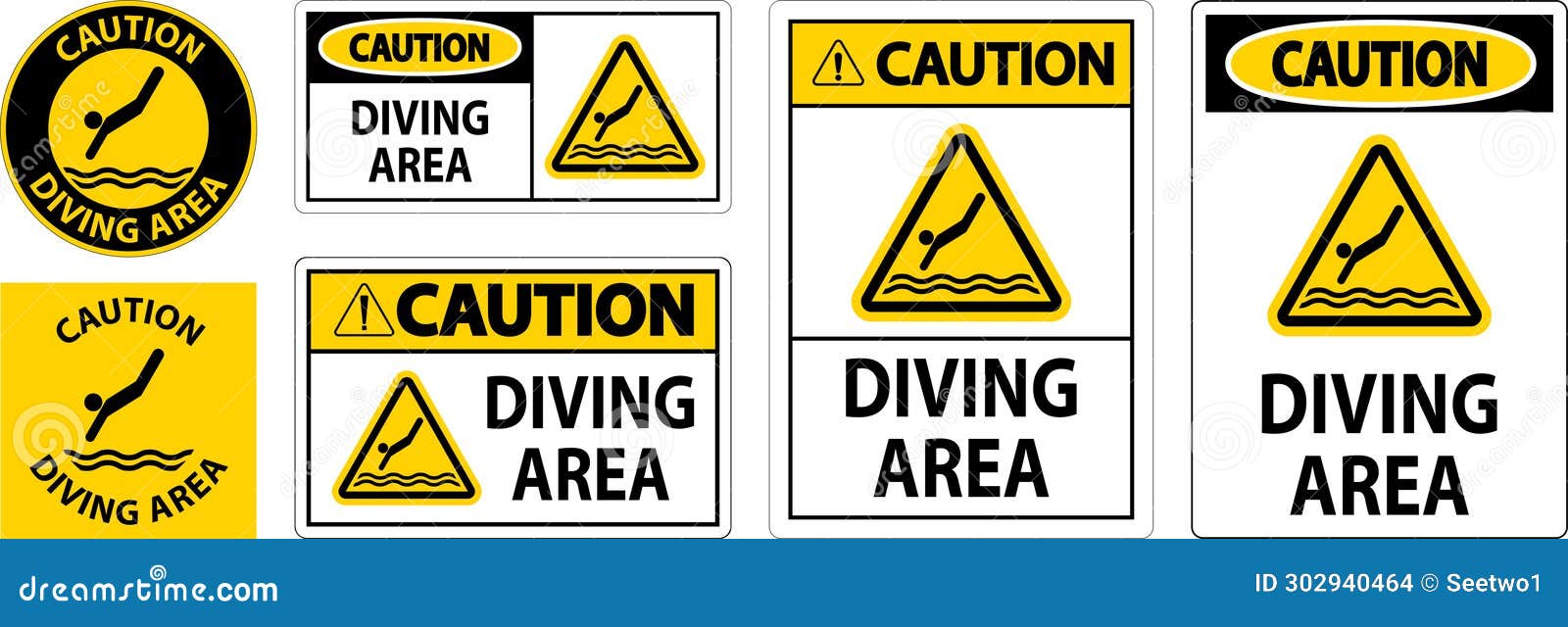Water Safety Sign Caution - Diving Area Stock Vector - Illustration of ...