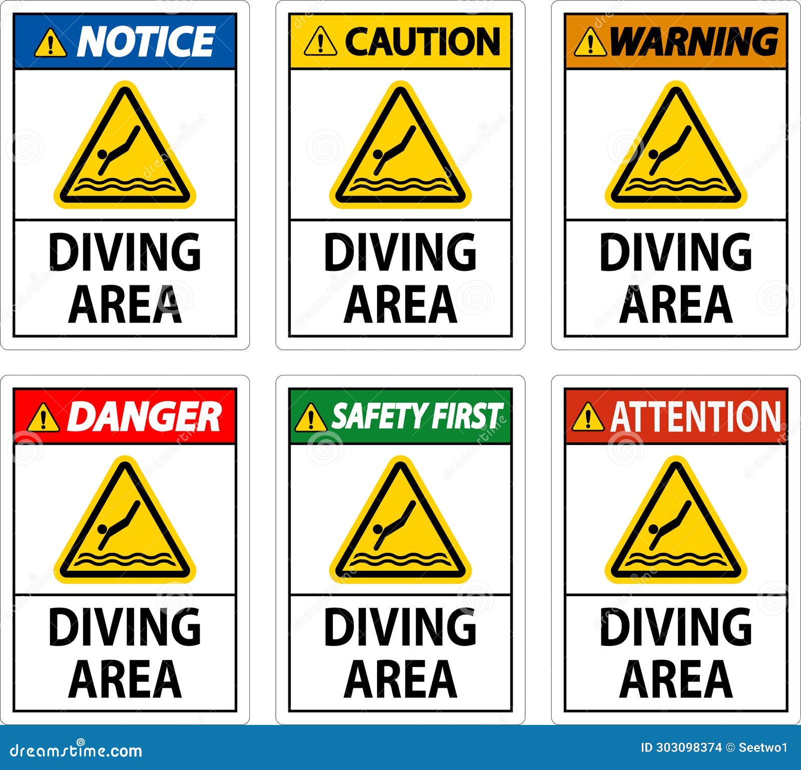 Water Safety Sign Caution - Diving Area Stock Vector - Illustration of ...