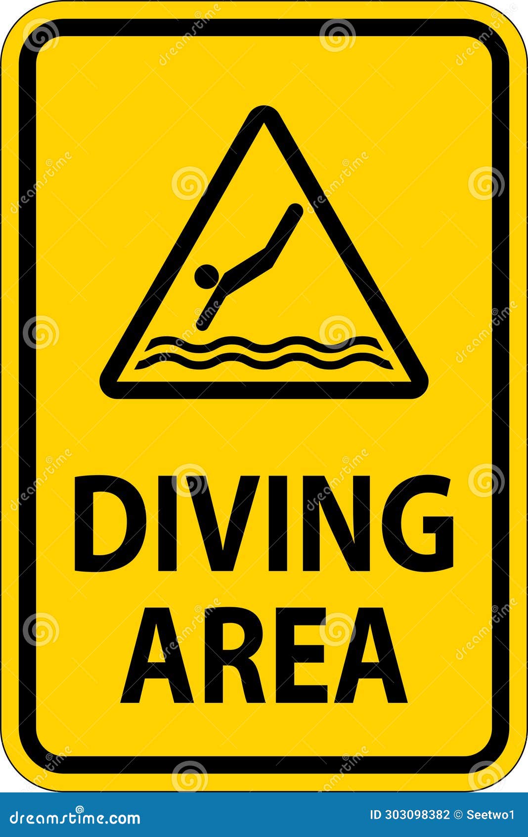Water Safety Sign Caution - Diving Area Stock Vector - Illustration of ...