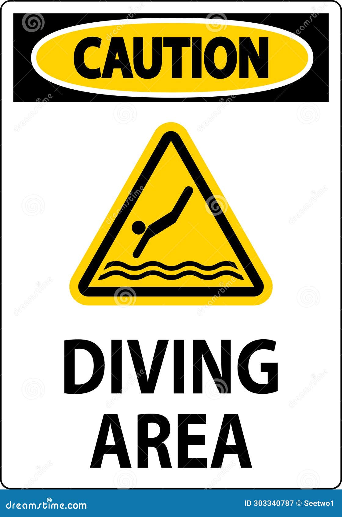 Water Safety Sign Caution - Diving Area Stock Vector - Illustration of ...