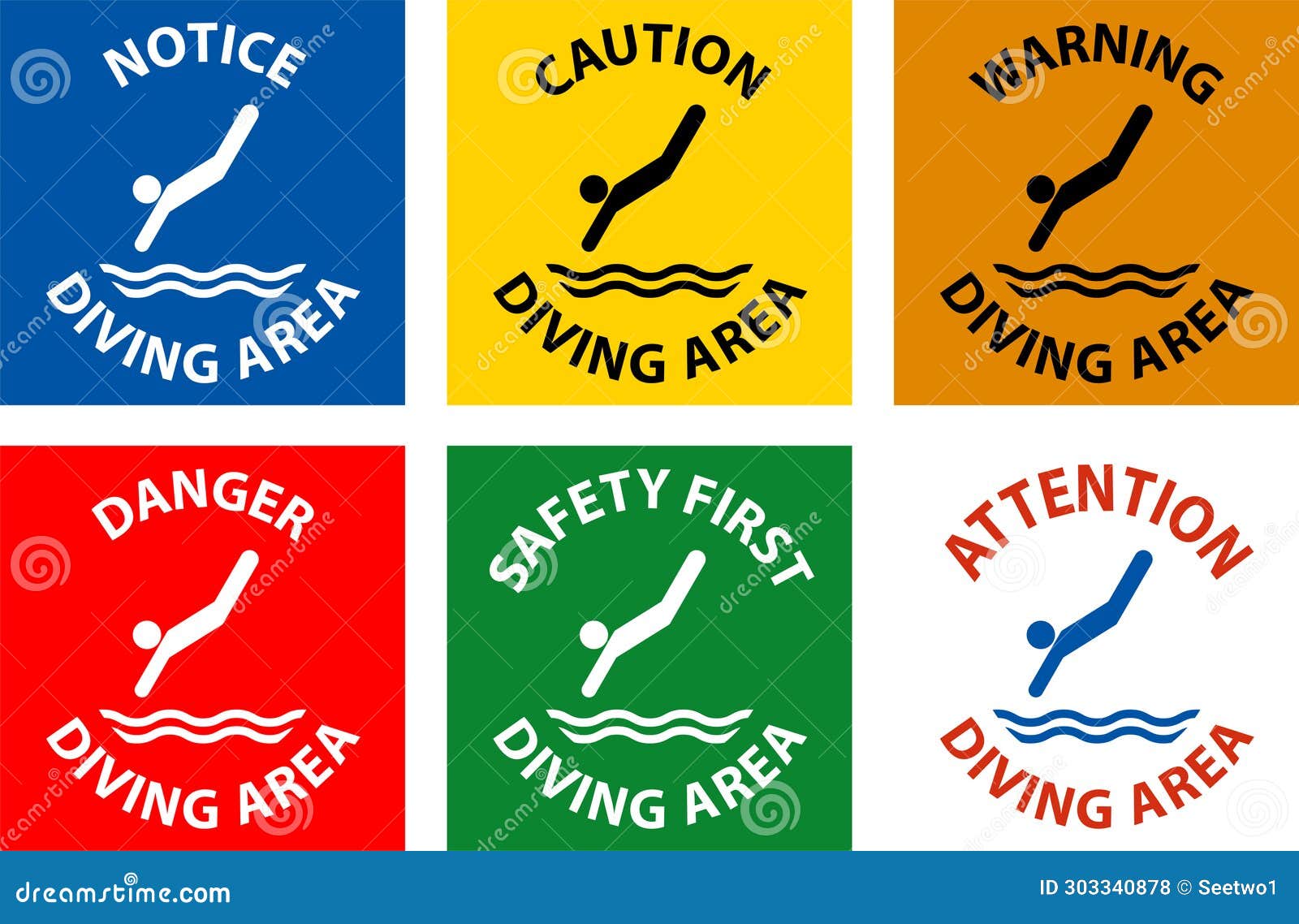 Water Safety Sign Caution - Diving Area Stock Vector - Illustration of ...