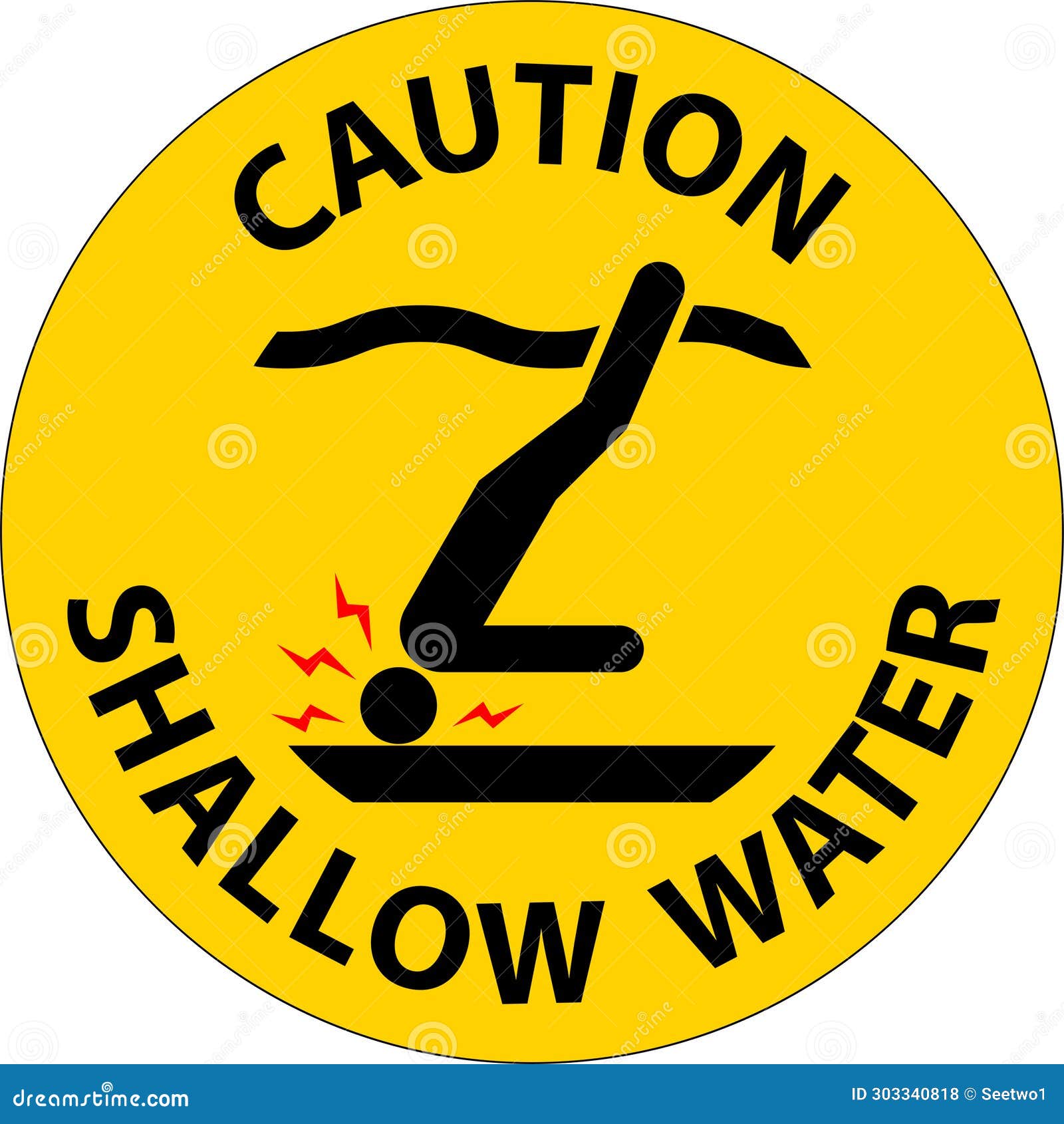 Water Safety Sign Caution - Shallow Water Stock Vector - Illustration ...