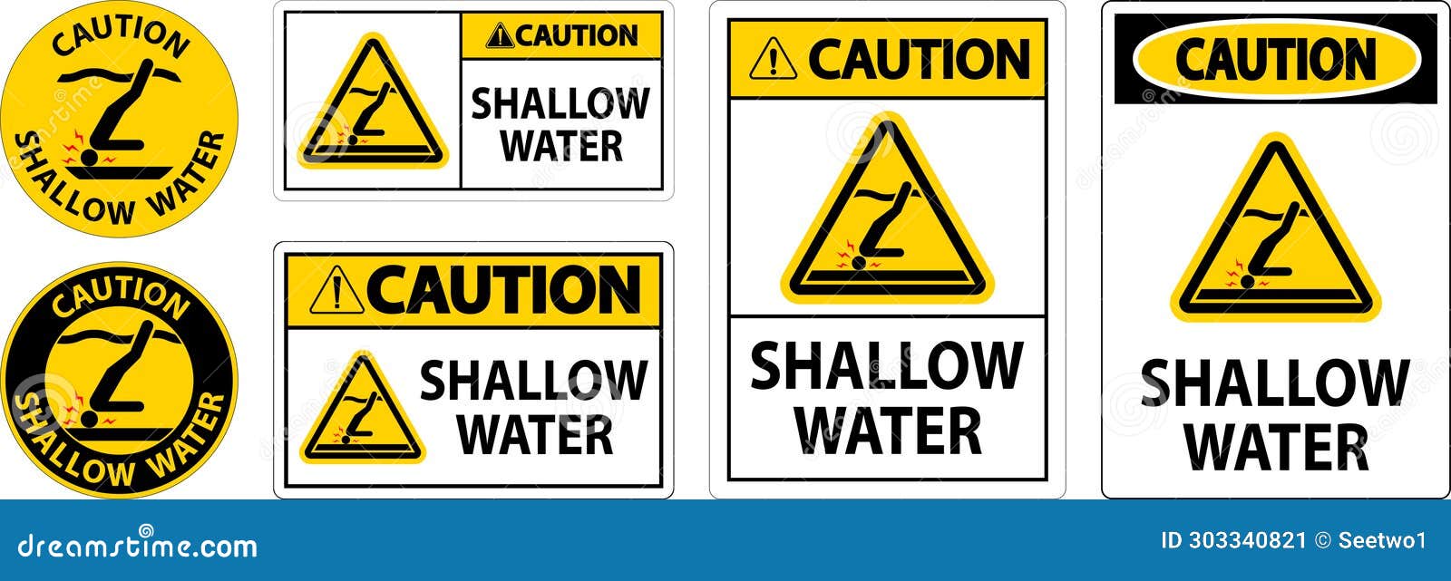 Water Safety Sign Caution - Shallow Water Stock Vector - Illustration ...