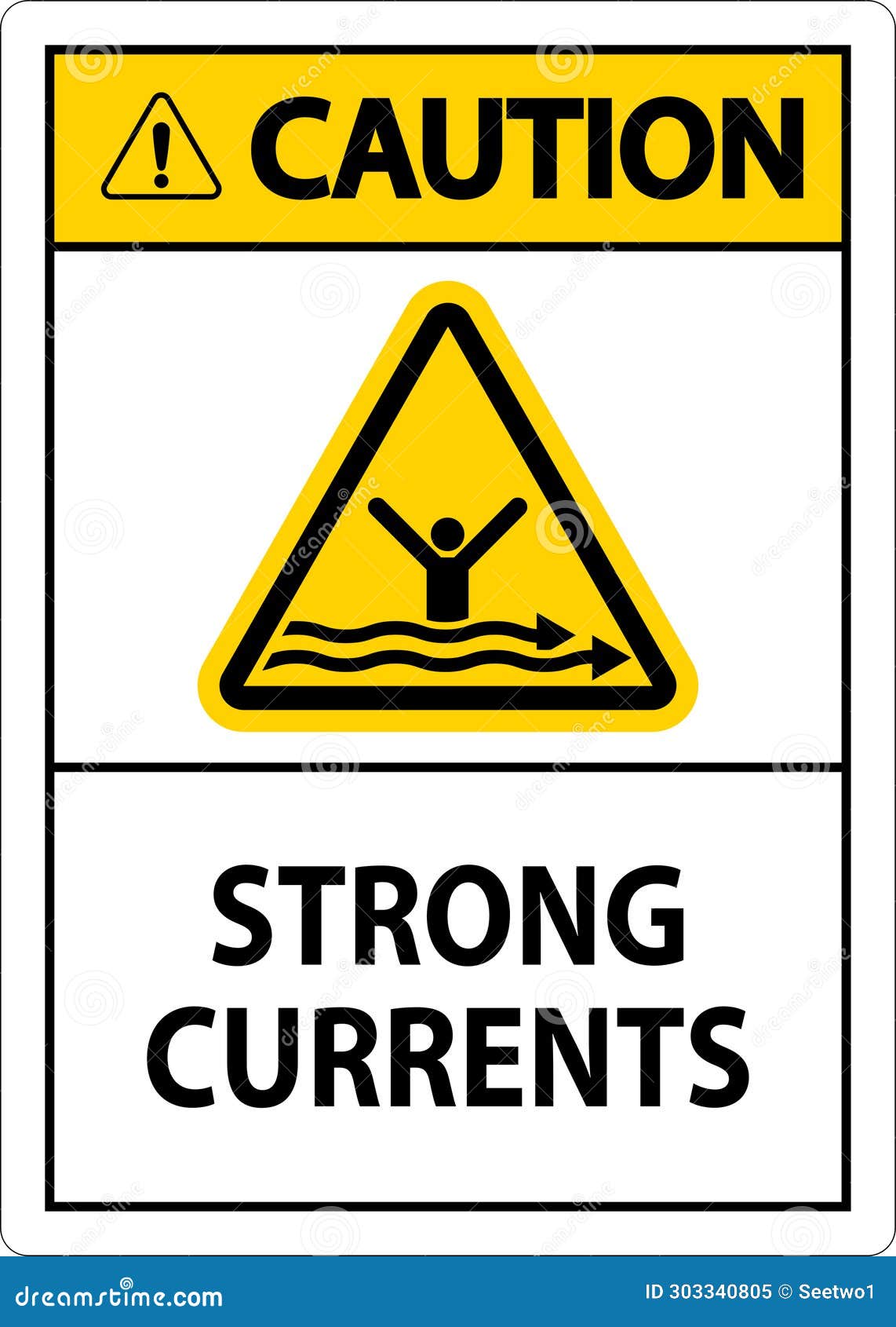 Water Safety Sign Caution - Strong Currents Stock Vector - Illustration ...