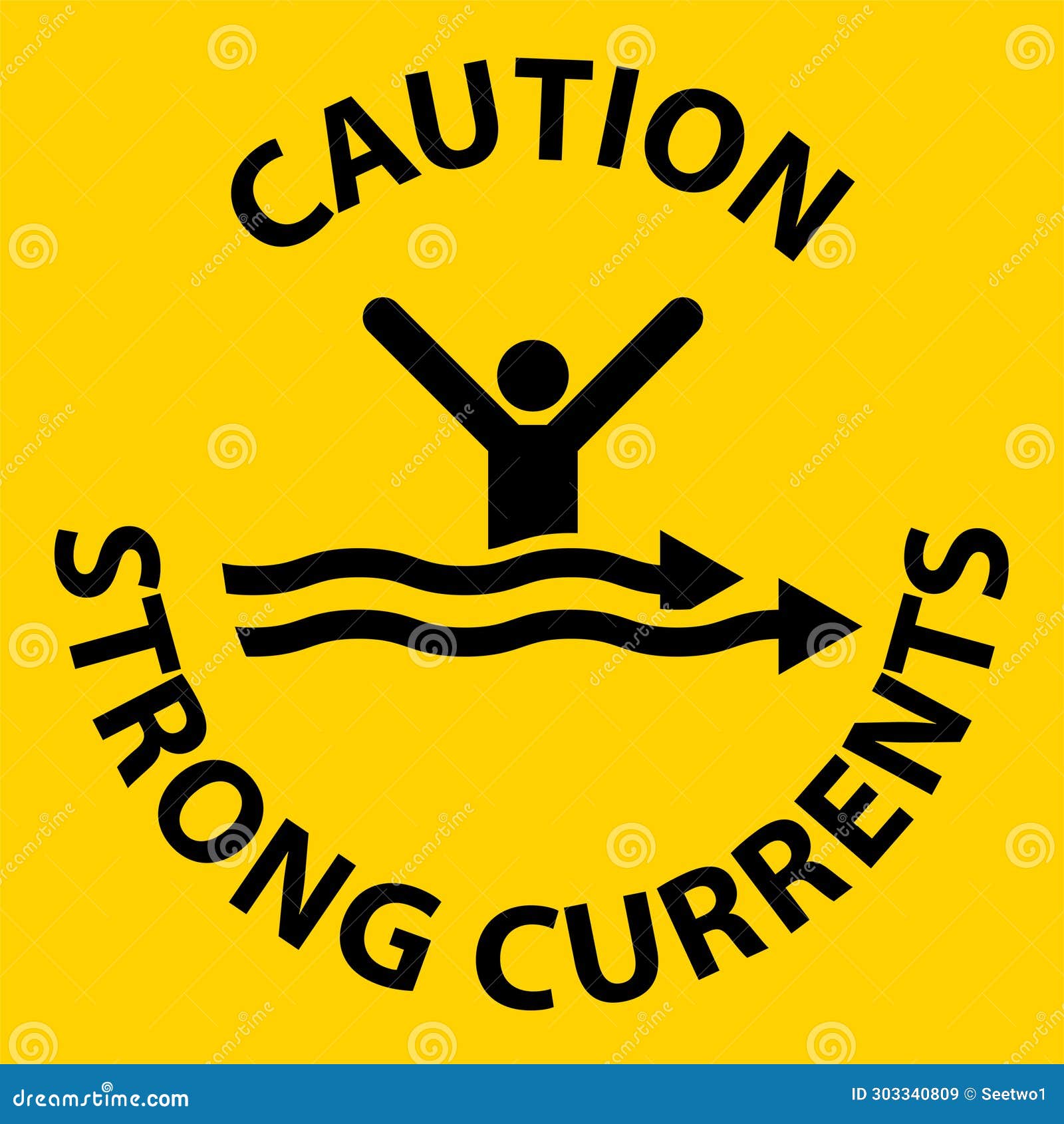 Water Safety Sign Caution - Strong Currents Stock Vector - Illustration ...