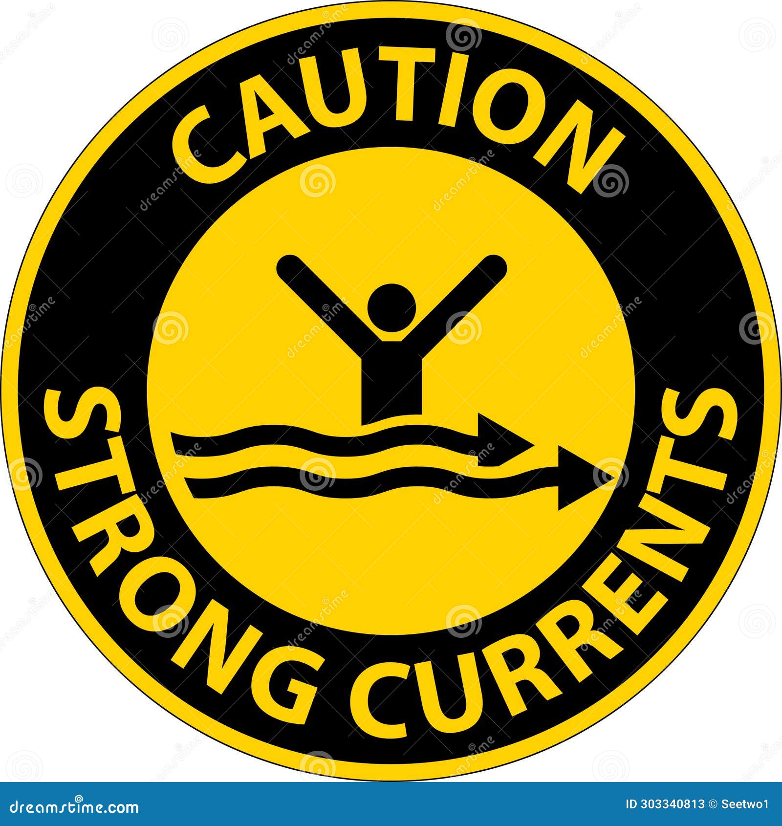 Water Safety Sign Caution - Strong Currents Stock Vector - Illustration ...