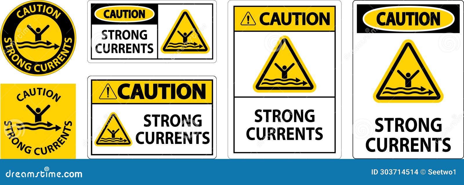 Water Safety Sign Caution - Strong Currents Stock Vector - Illustration ...